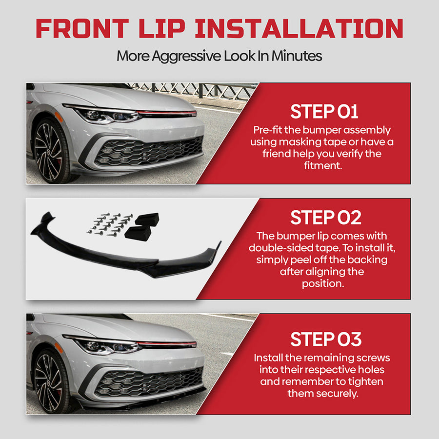 Front Lip Splitter - 2020-2024 Volkswagen Golf / GTI / R Mk8 – 285 ...